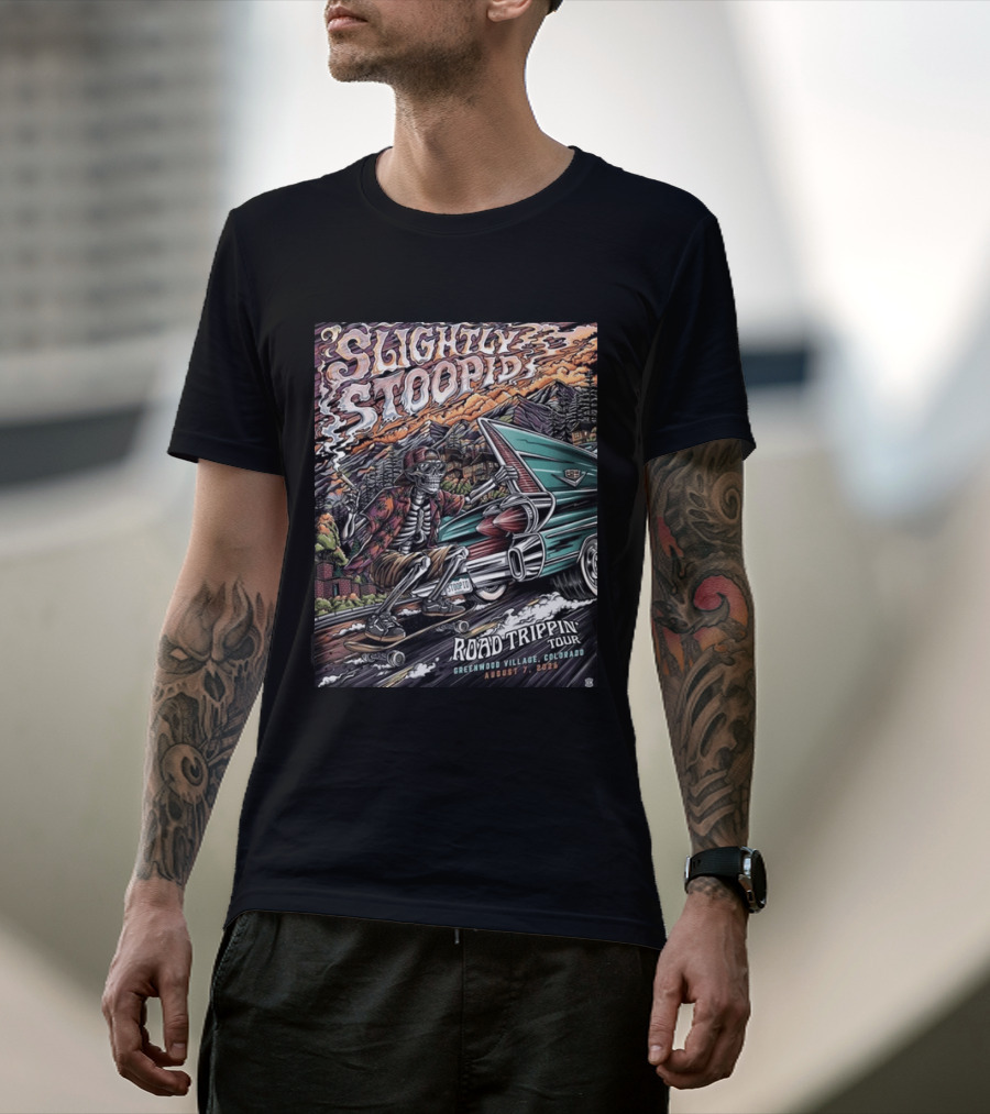 Slightly Stoopid Road Trippin Tour Greenwood Village Colorado August 7 2026 Fiddler's Green Amphitheatre T-Shirt