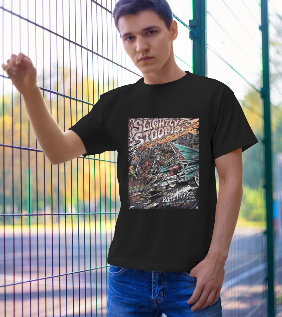 Slightly Stoopid Road Trippin Tour Greenwood Village Colorado August 7 2026 Fiddler's Green Amphitheatre T-Shirt