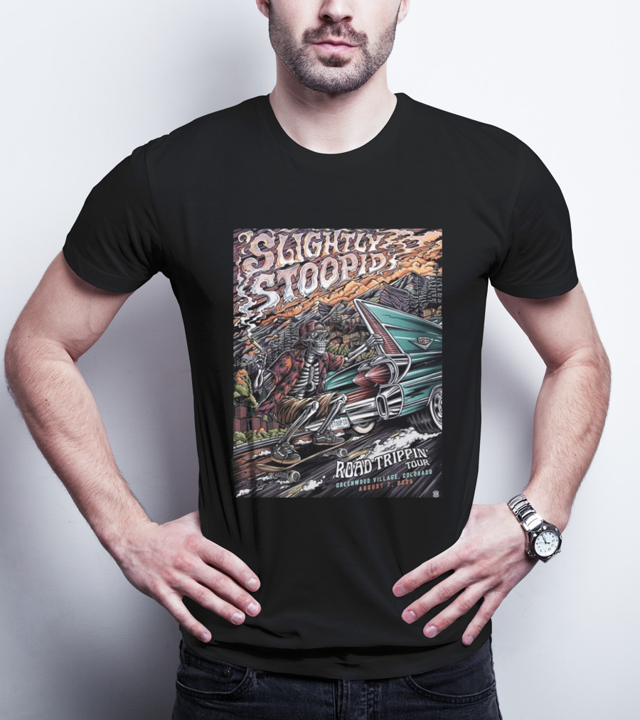 Slightly Stoopid Road Trippin Tour Greenwood Village Colorado August 7 2026 Fiddler's Green Amphitheatre T-Shirt