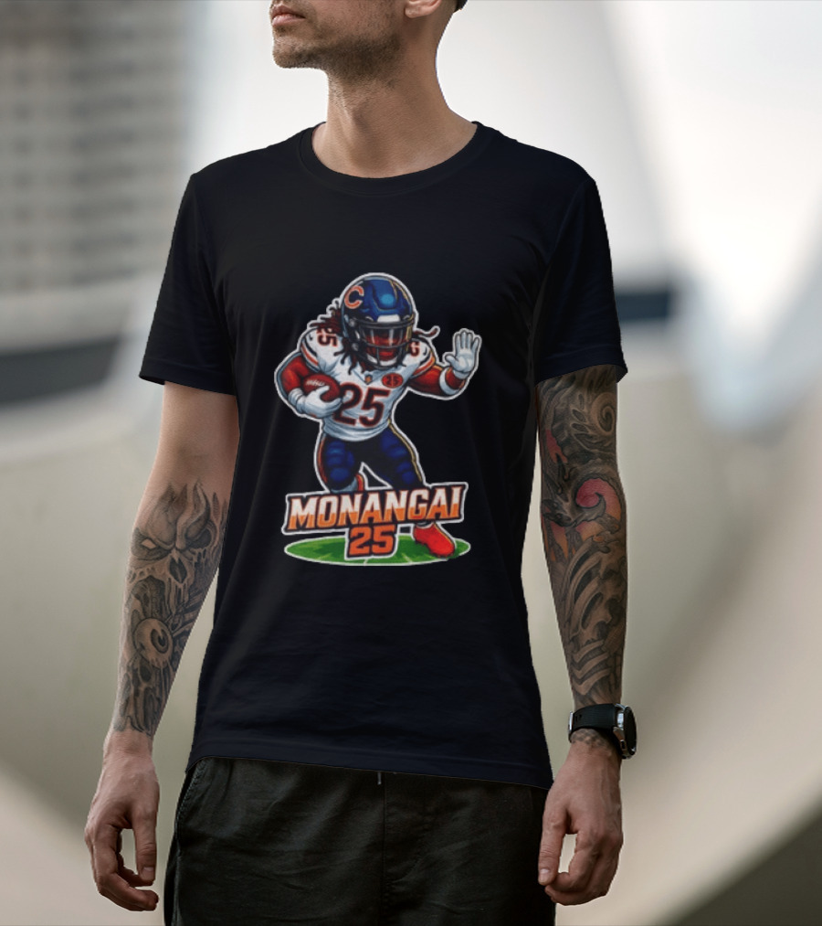 Chicago Bears Kyle Monangai Cartoon Caricature Football Player 25 T-Shirt