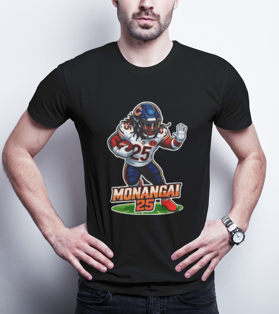 Chicago Bears Kyle Monangai Cartoon Caricature Football Player 25 T-Shirt