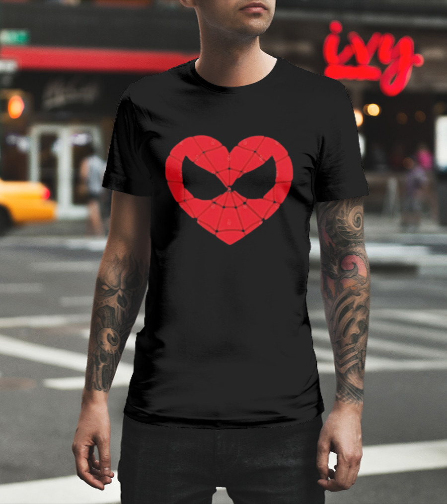 Spider Man Heart Web Mask Marvel Superhero T-Shirt