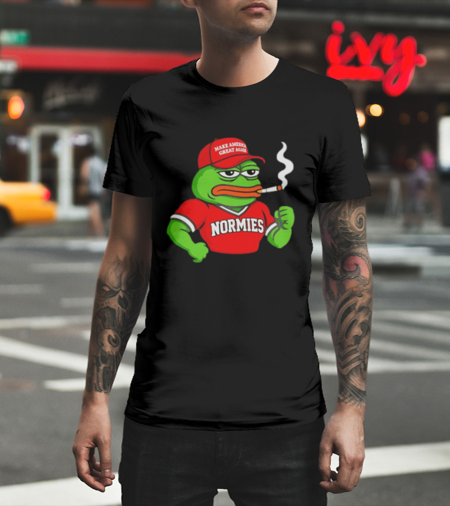Pepe The Frog Smoking Wearing Normies Make America Great Again Red Hat T-Shirt