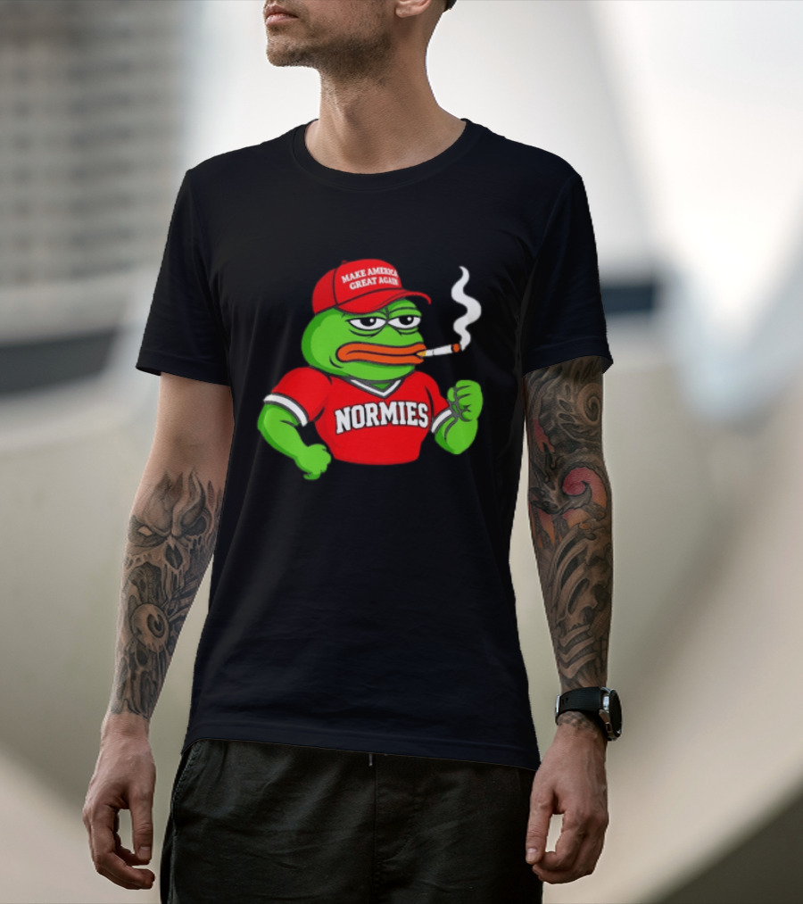 Pepe The Frog Smoking Wearing Normies Make America Great Again Red Hat T-Shirt