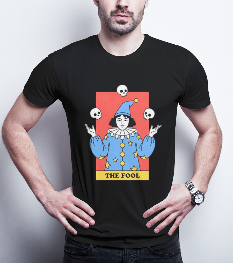The Fool Tarot Card Jester Juggling Skulls Occult T-Shirt