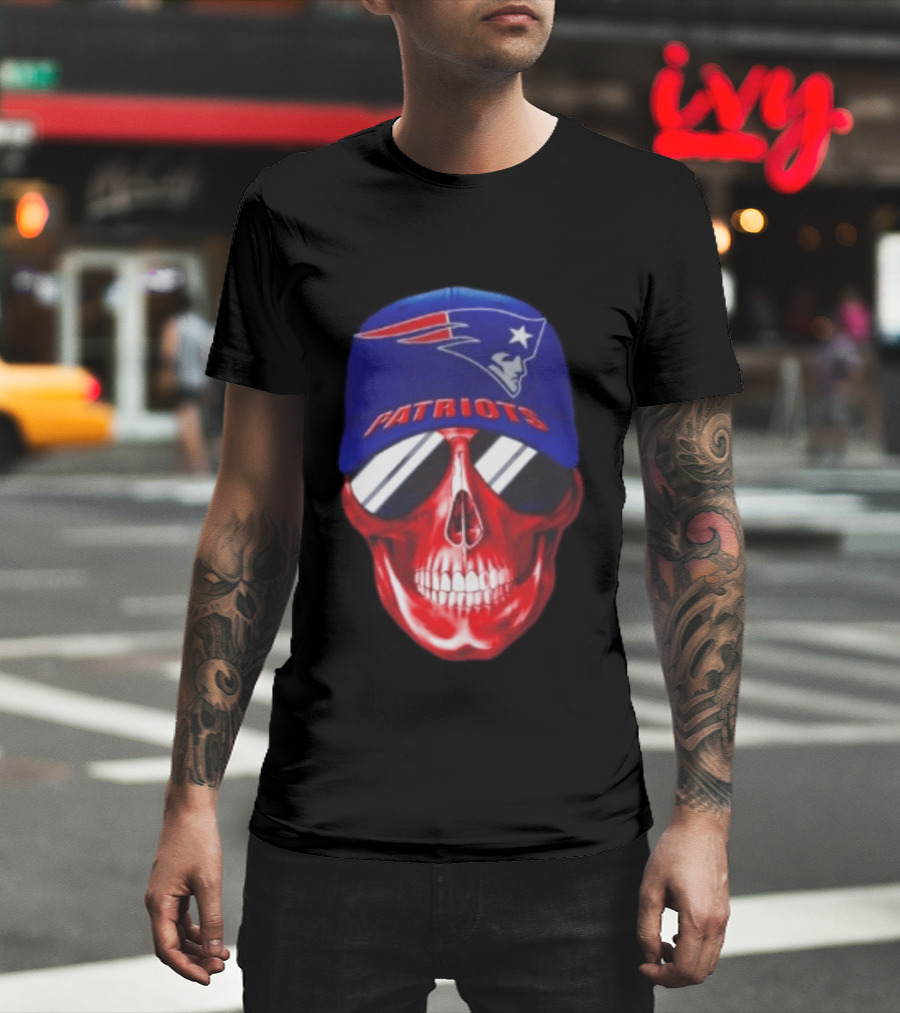 New England Patriots Cap Skull Smiling For Fans T-Shirt