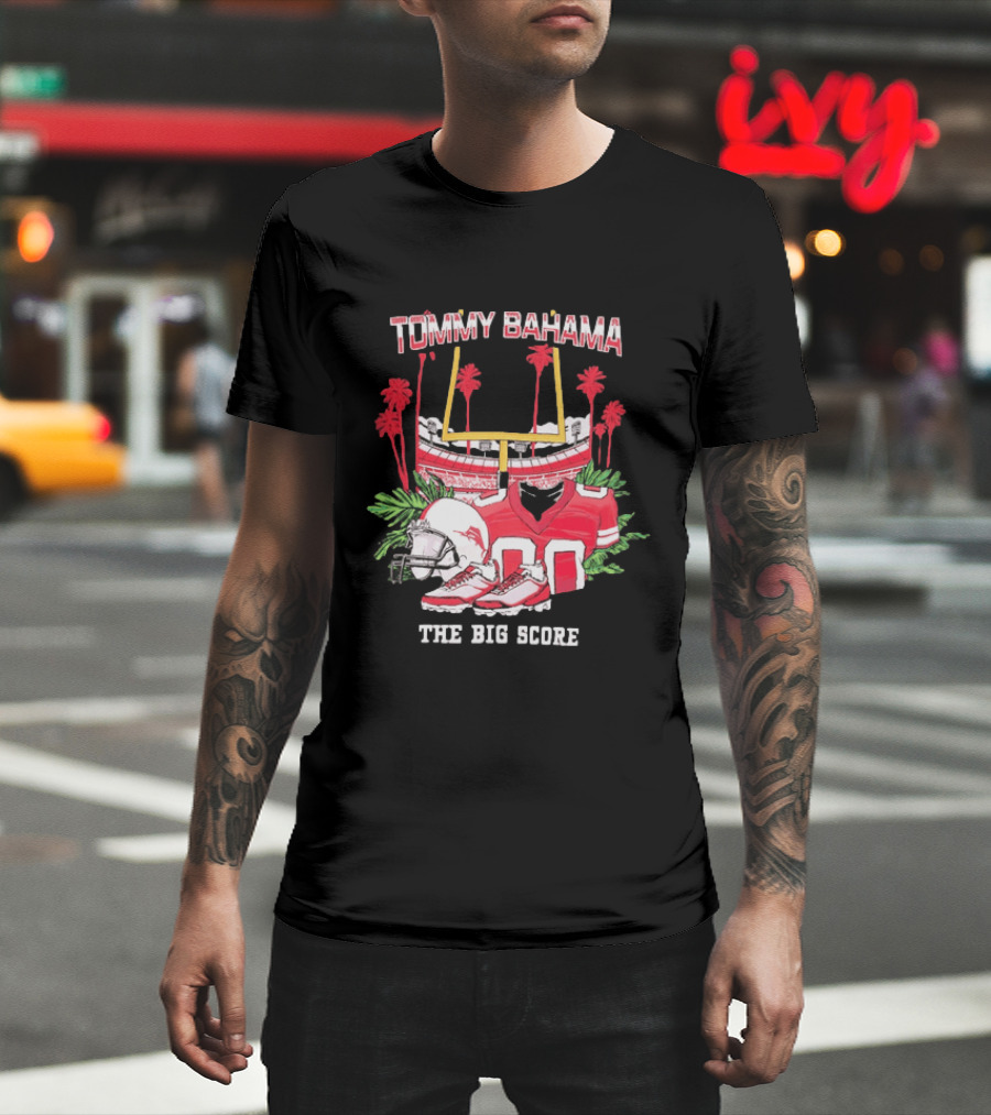 Tommy Bahama The Big Score Football Stadium Jersey And Helmet Football Scene T-Shirt