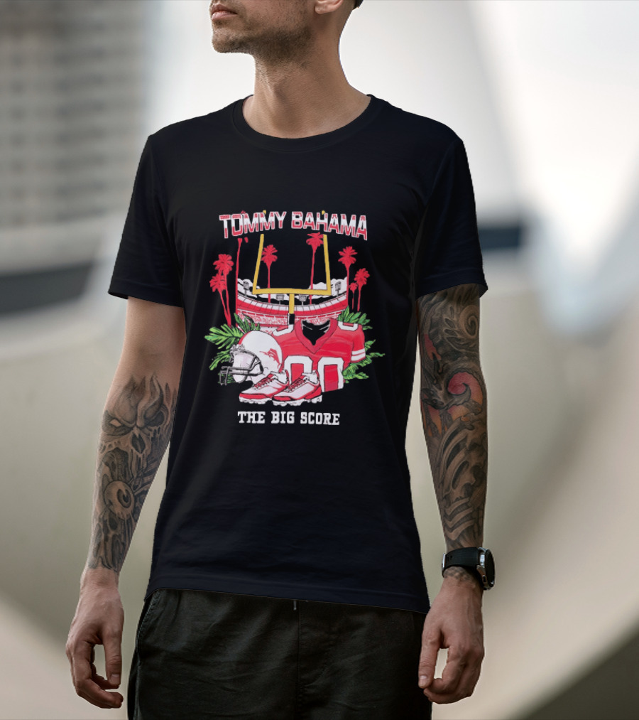 Tommy Bahama The Big Score Football Stadium Jersey And Helmet Football Scene T-Shirt
