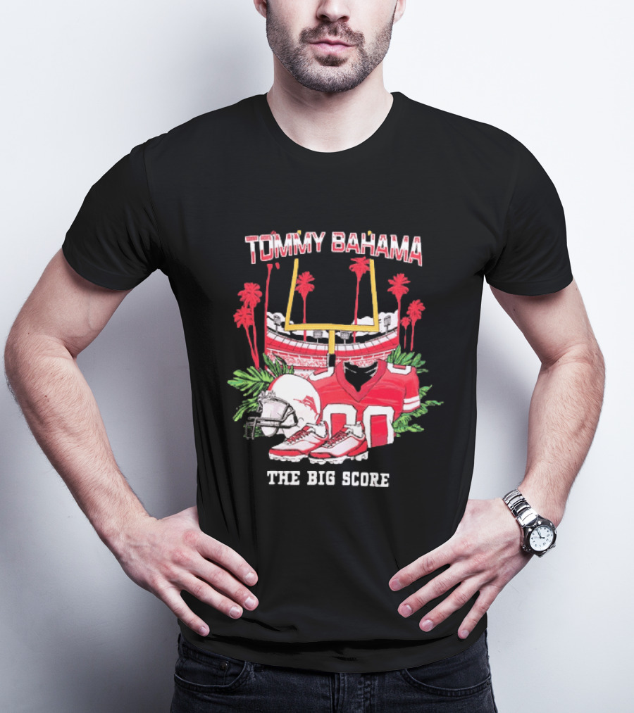 Tommy Bahama The Big Score Football Stadium Jersey And Helmet Football Scene T-Shirt