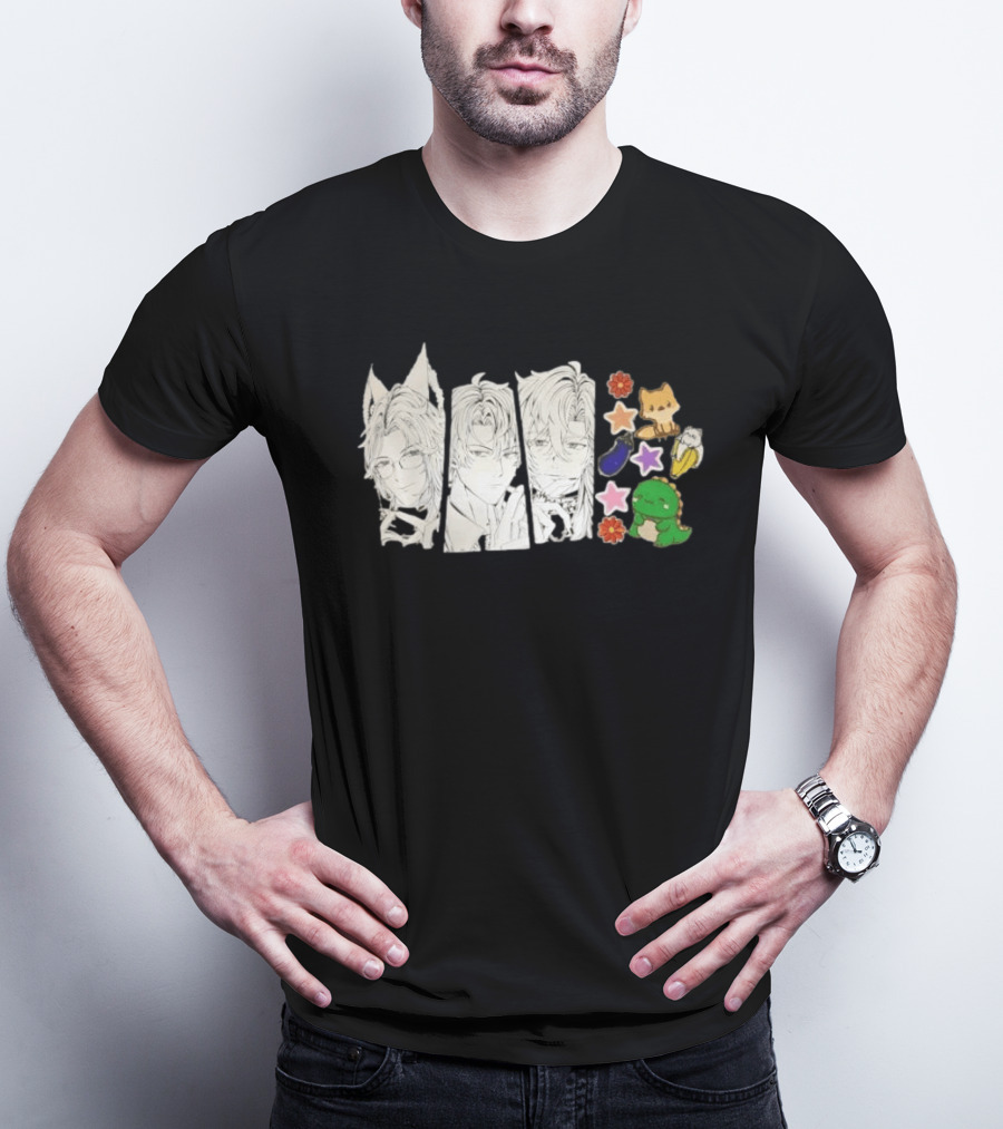 Vox Akuma Mysta Rias Ike Eveland Nijisanji EN Luxiem Vtuber Characters Cute Animal Stickers And Star Designs T-Shirt