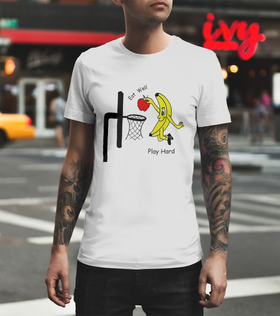 Banana Squad Basketball Eat Well Play Hard Dunking Apple T-Shirt