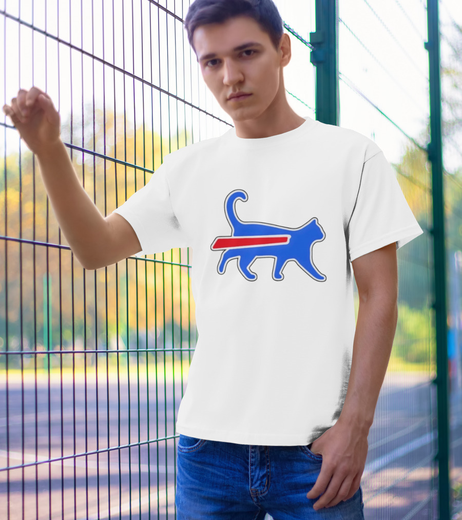 Buffalo Bills Cat Logo Parody Red And Blue T-Shirt