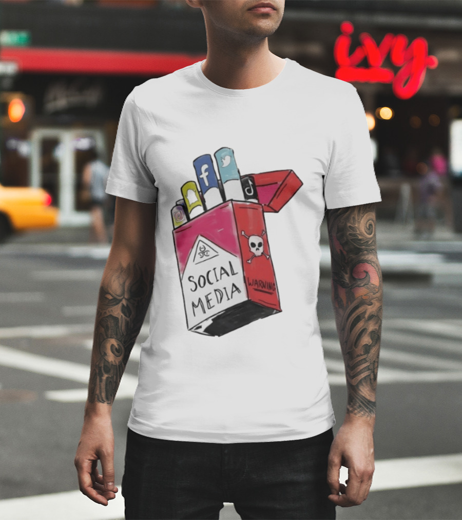 Social Media Warning Cigarette Pack With Iconic Apps T-Shirt