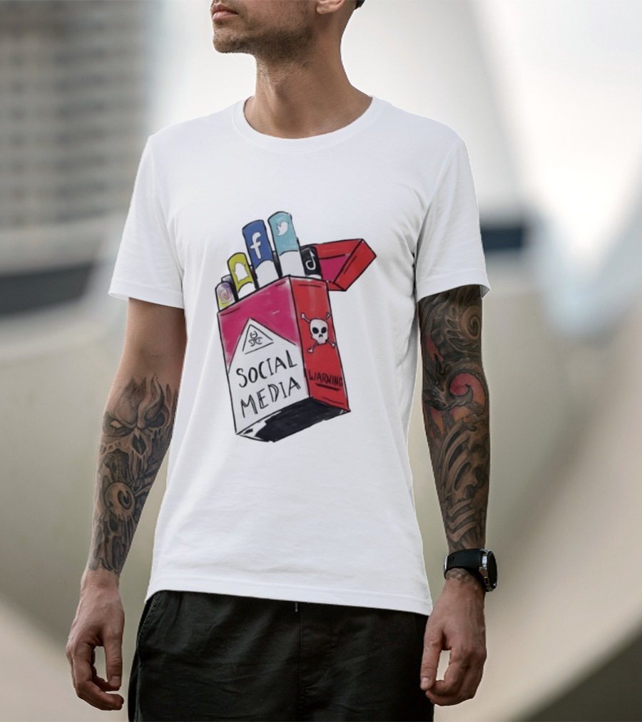 Social Media Warning Cigarette Pack With Iconic Apps T-Shirt