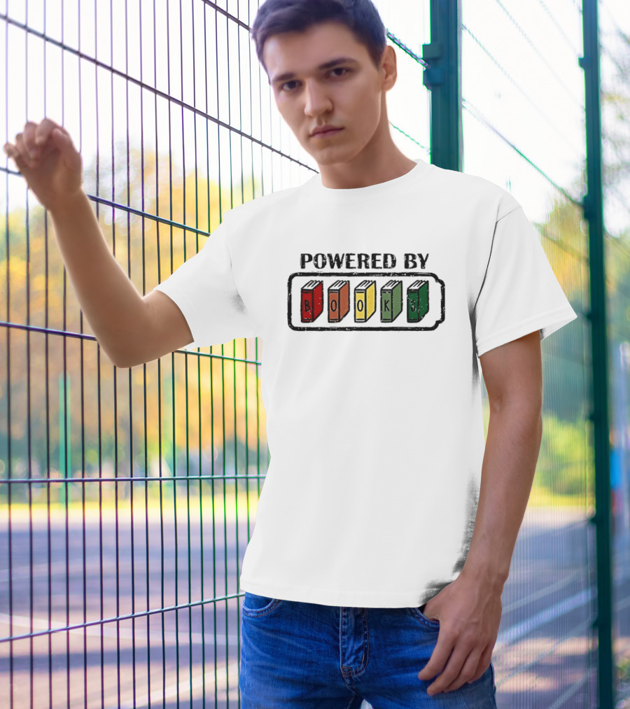 Classic Powered By Books Pride Colorful Book Spines T-Shirt