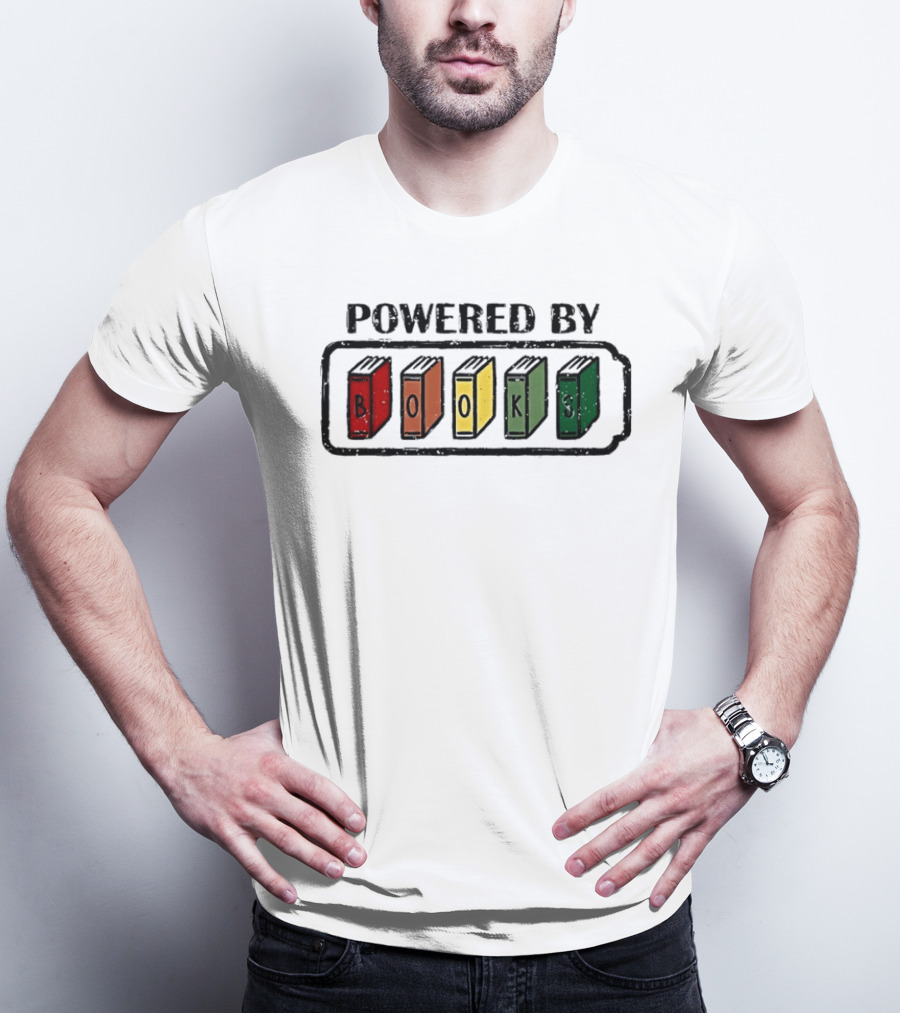 Classic Powered By Books Pride Colorful Book Spines T-Shirt