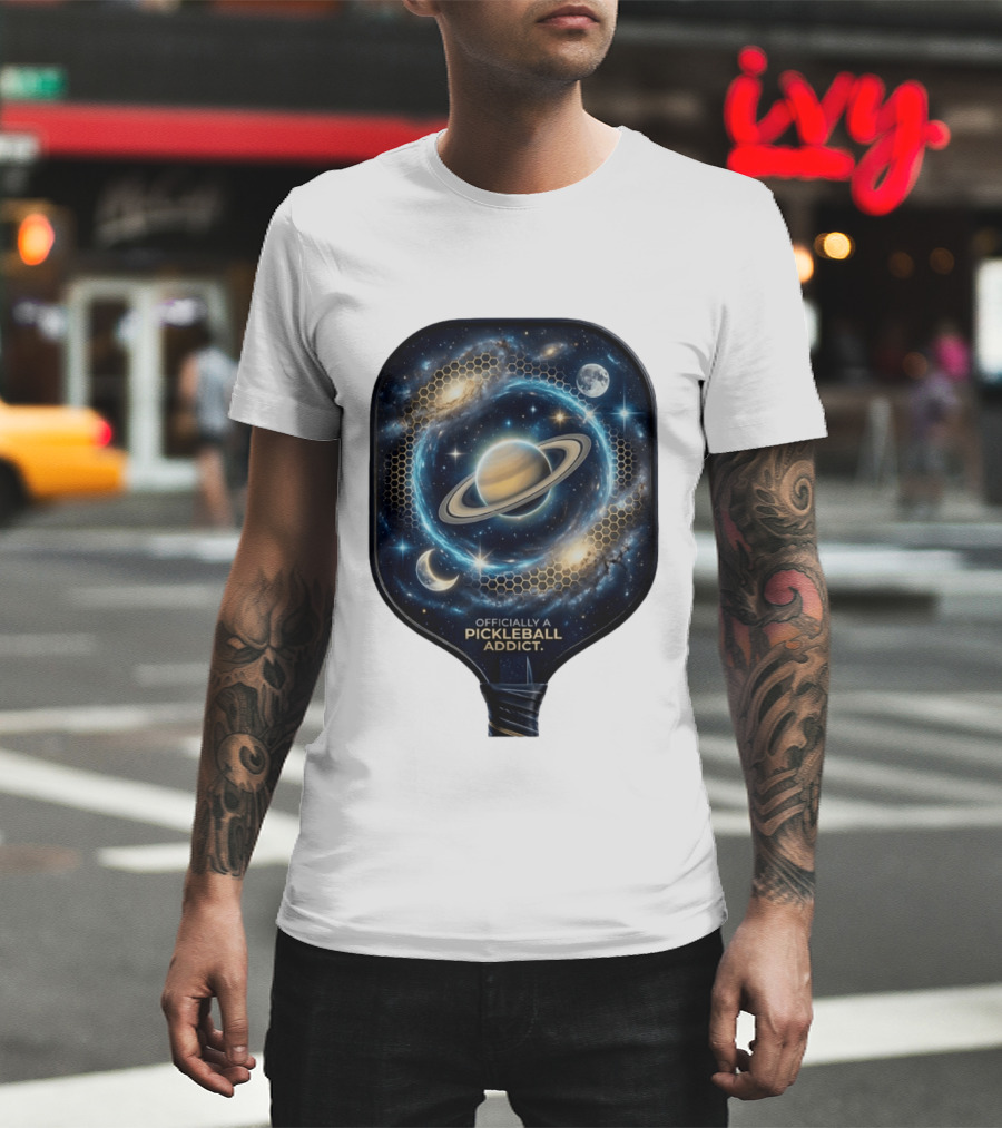 Officially A Pickleball Addict Galaxy Space Planets Saturn Stars T-Shirt