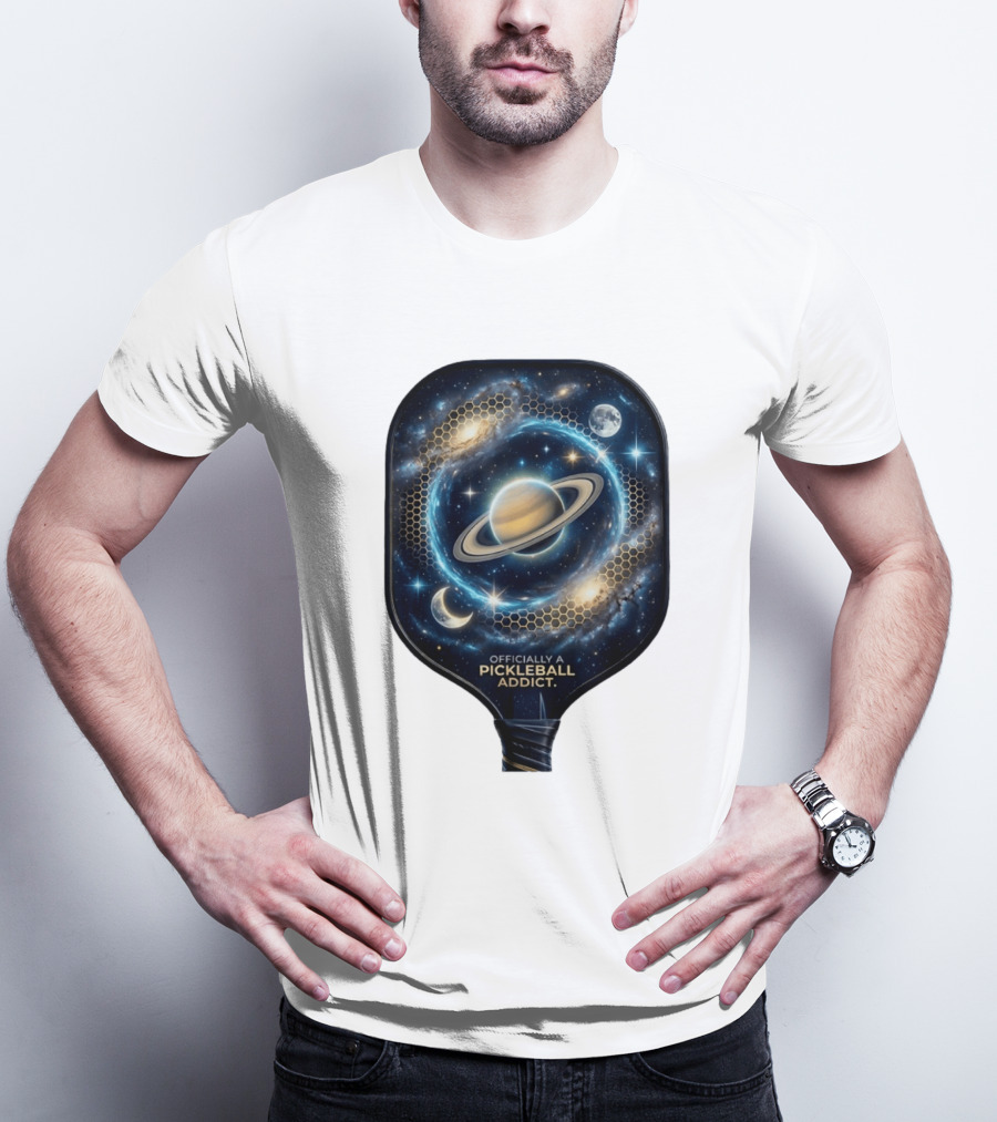 Officially A Pickleball Addict Galaxy Space Planets Saturn Stars T-Shirt
