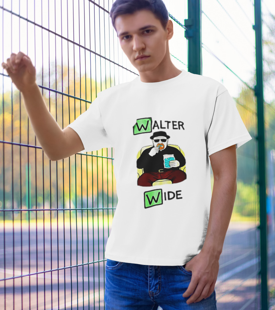 Walter Wide Breaking Bad Parody Green Letters Sitting Eating Blue Candy T-Shirt