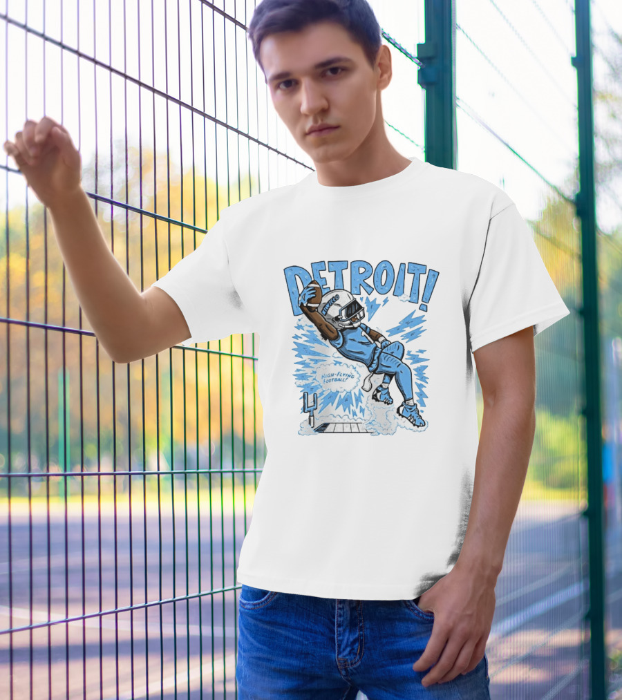 Detroit Lions High Flying Football Dynamic Catch Comic T-Shirt