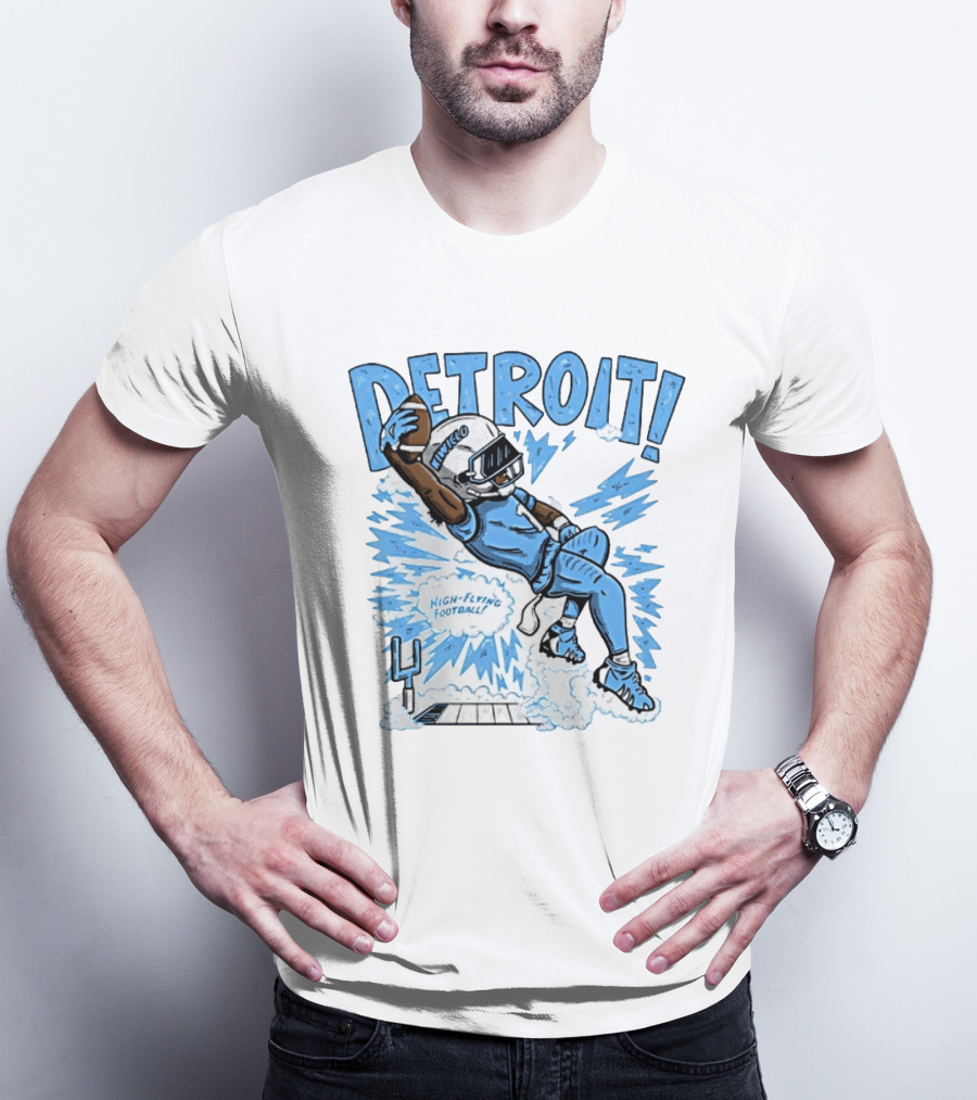 Detroit Lions High Flying Football Dynamic Catch Comic T-Shirt