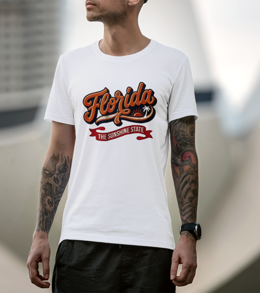 Florida The Sunshine State Sunset Palm Tree Vintage Look T-Shirt
