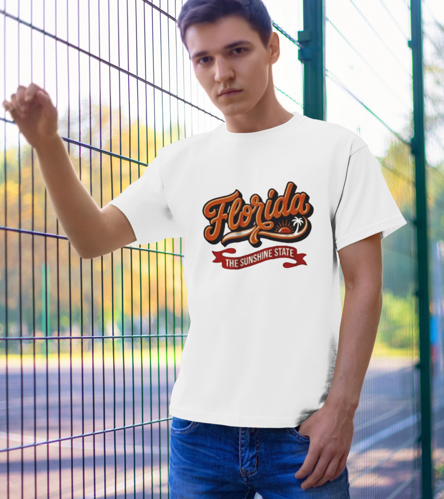 Florida The Sunshine State Sunset Palm Tree Vintage Look T-Shirt