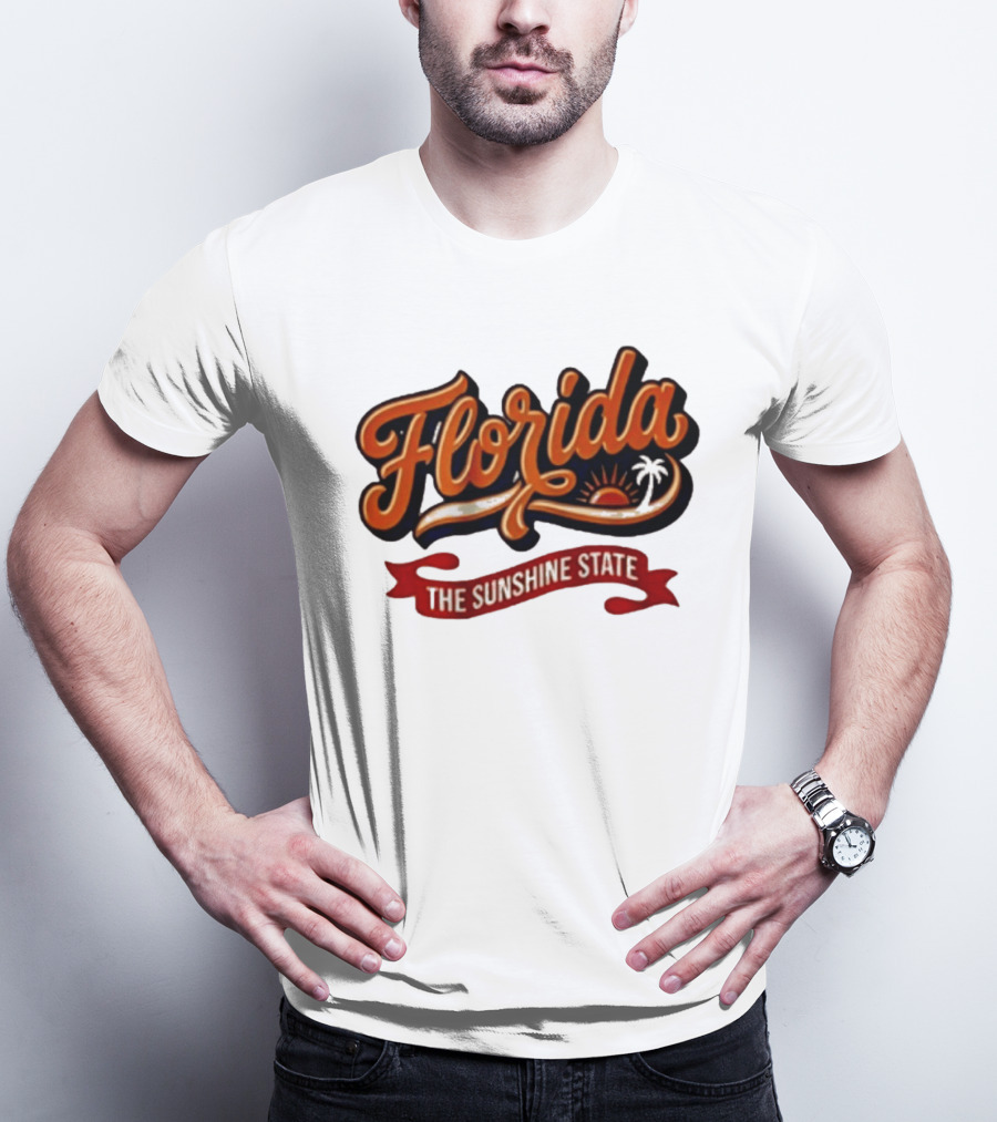 Florida The Sunshine State Sunset Palm Tree Vintage Look T-Shirt