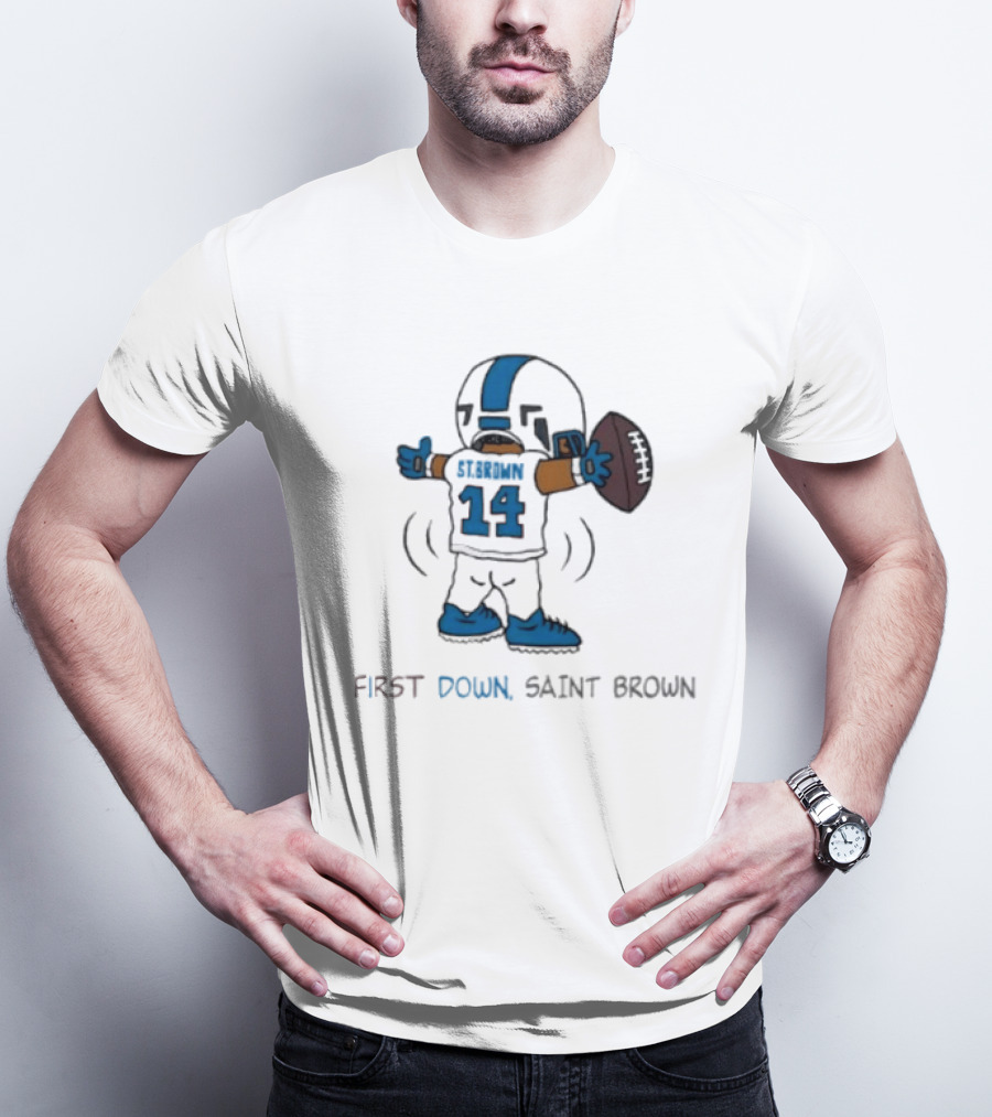 Trending Detroit Lions First Down Saint Brown 14 T-Shirt