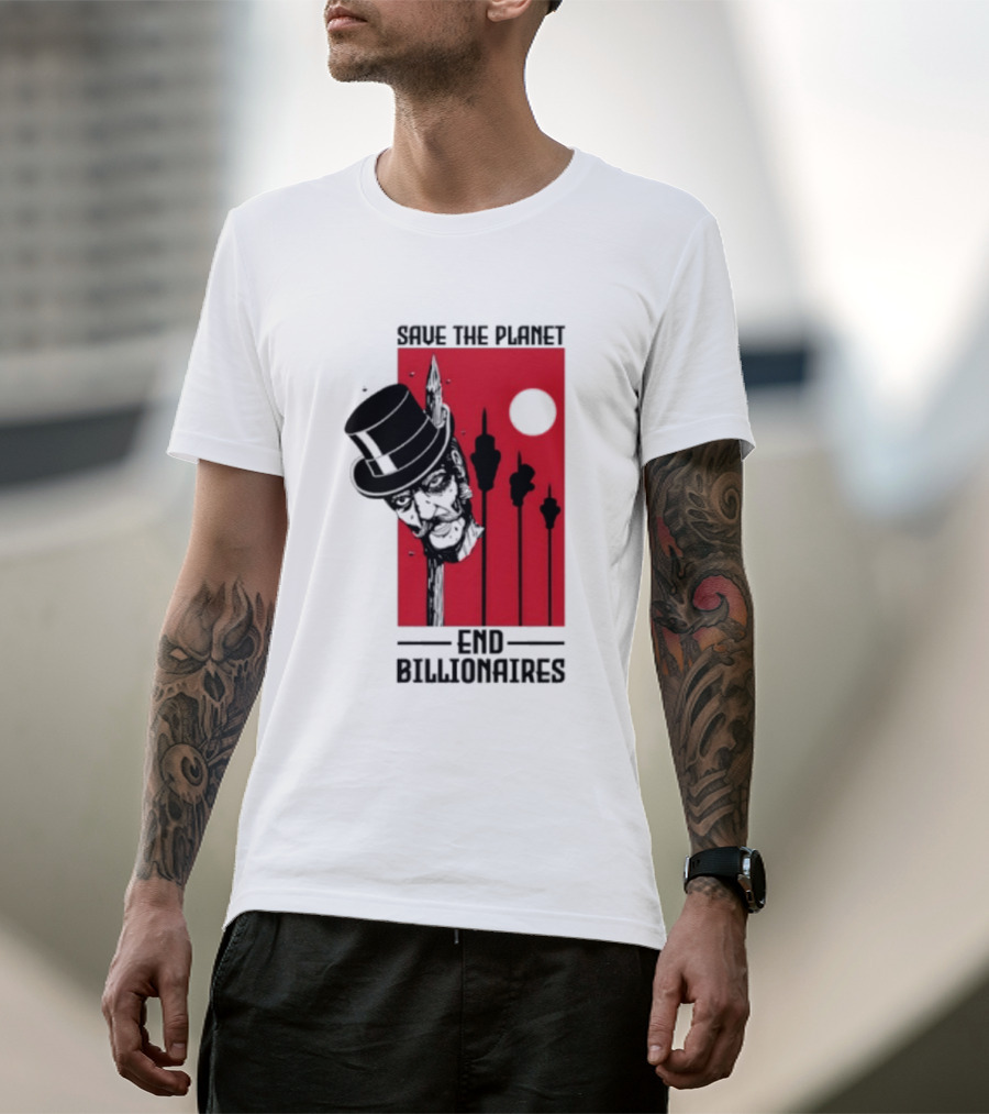 Original Save The Planet End Billionaires Top Hat Monopoly Man Red Sun T-Shirt