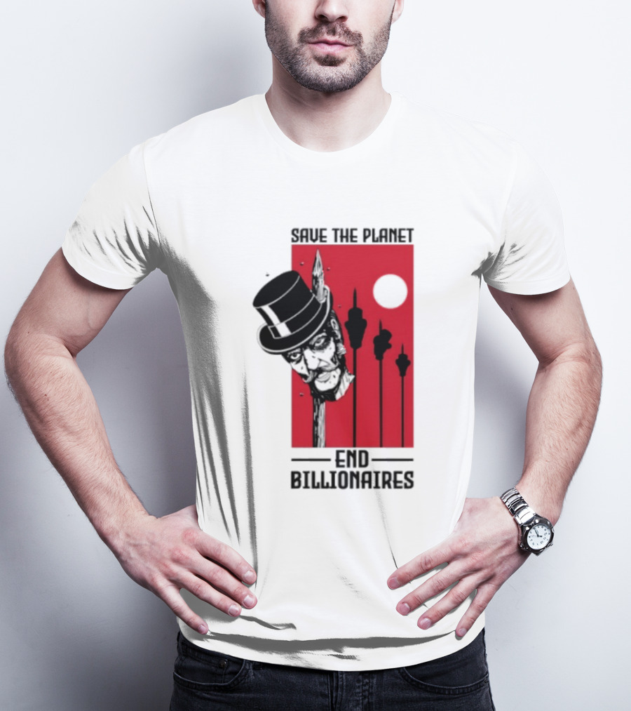 Original Save The Planet End Billionaires Top Hat Monopoly Man Red Sun T-Shirt