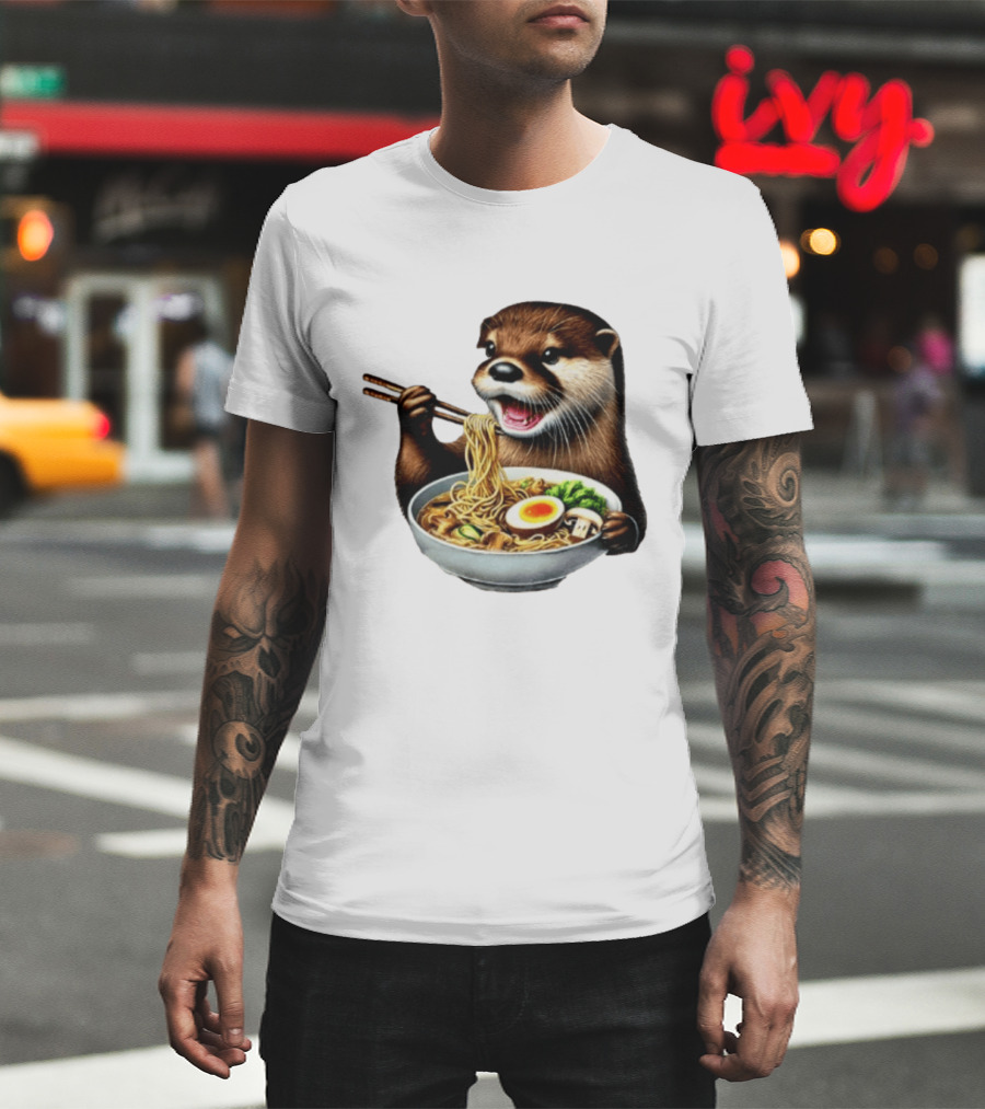 Trendy Otter Enjoying Ramen Bowl Meme T-Shirt