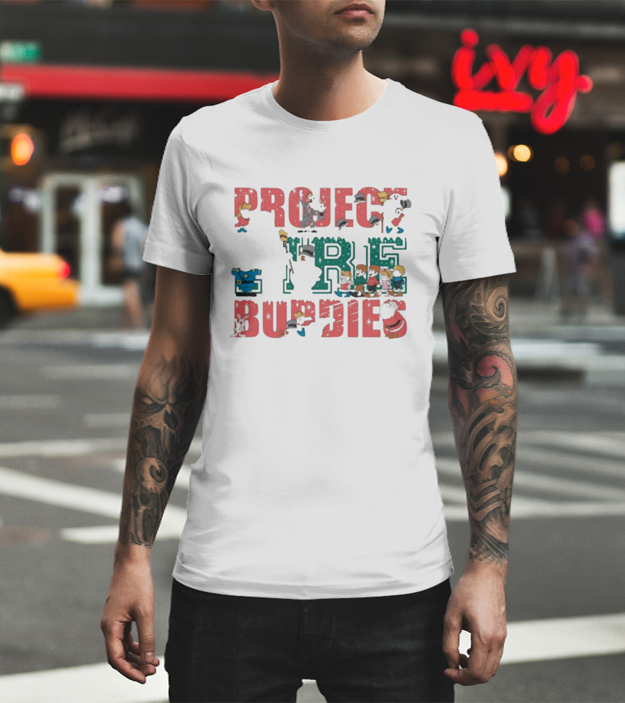 Project Fire Buddies Christmas Animated Characters And Santa Claus T-Shirt