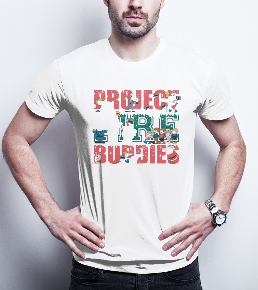 Project Fire Buddies Christmas Animated Characters And Santa Claus T-Shirt