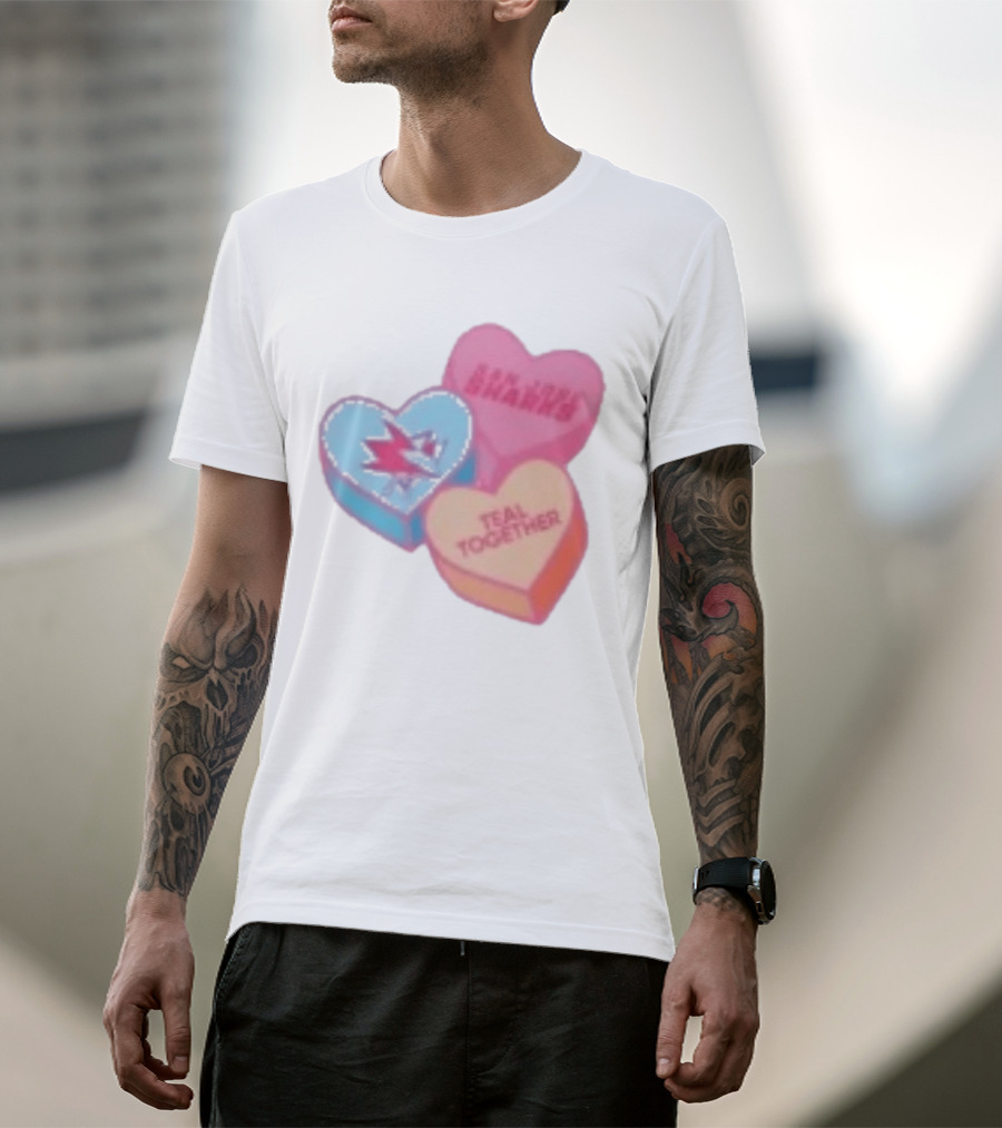San Jose Sharks Valentine Candy Heart Teal Together T-Shirt