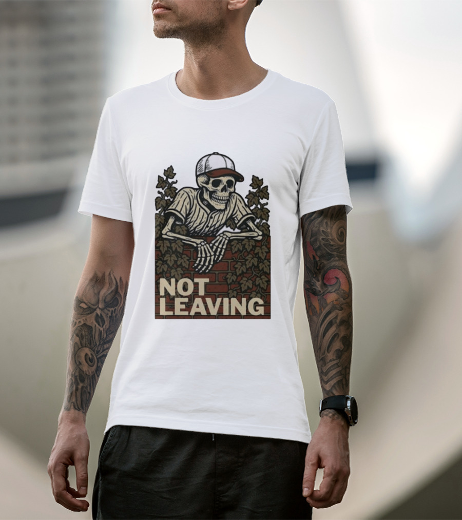 Skeleton Baseball Player Not Leaving Brick Wall Ivy Cap T-Shirt