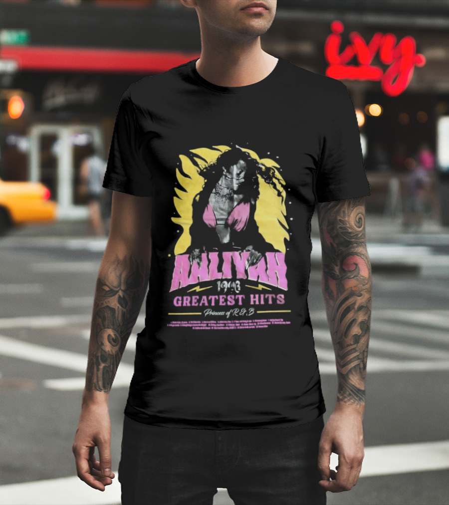 Aaliyah 1996 Greatest Hits Yellow And Pink Fashion T-Shirt