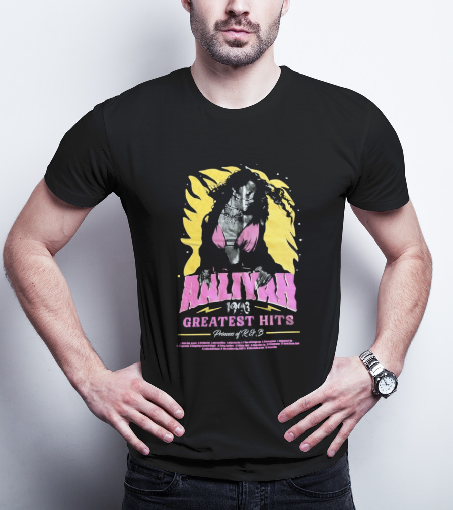 Aaliyah 1996 Greatest Hits Yellow And Pink Fashion T-Shirt