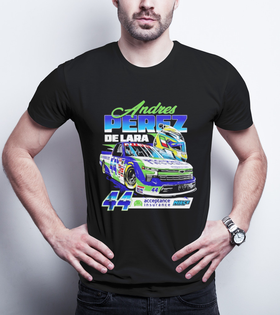Andres Perez De Lara 44 Niece Motorsports Acceptance Insurance Racing Truck And Helmet Combo T-Shirt