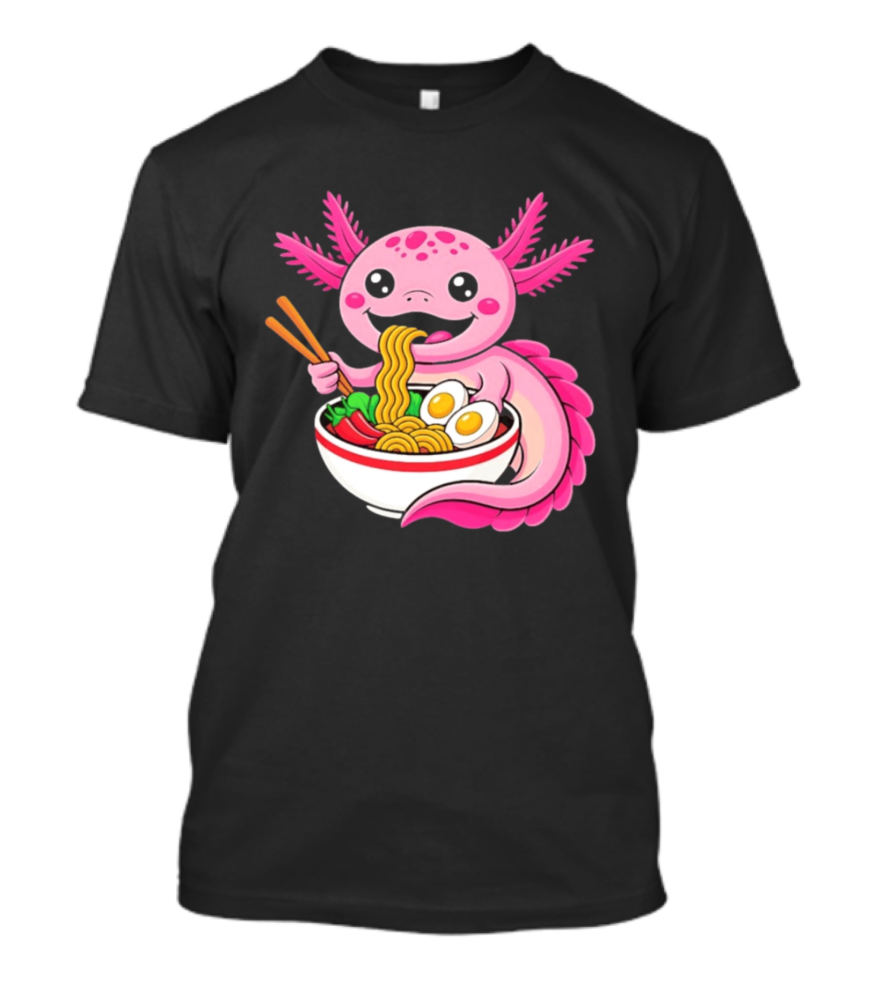 Axolotl Eating Ramen Kawaii Style With Chopsticks And Eggs T-Shirt