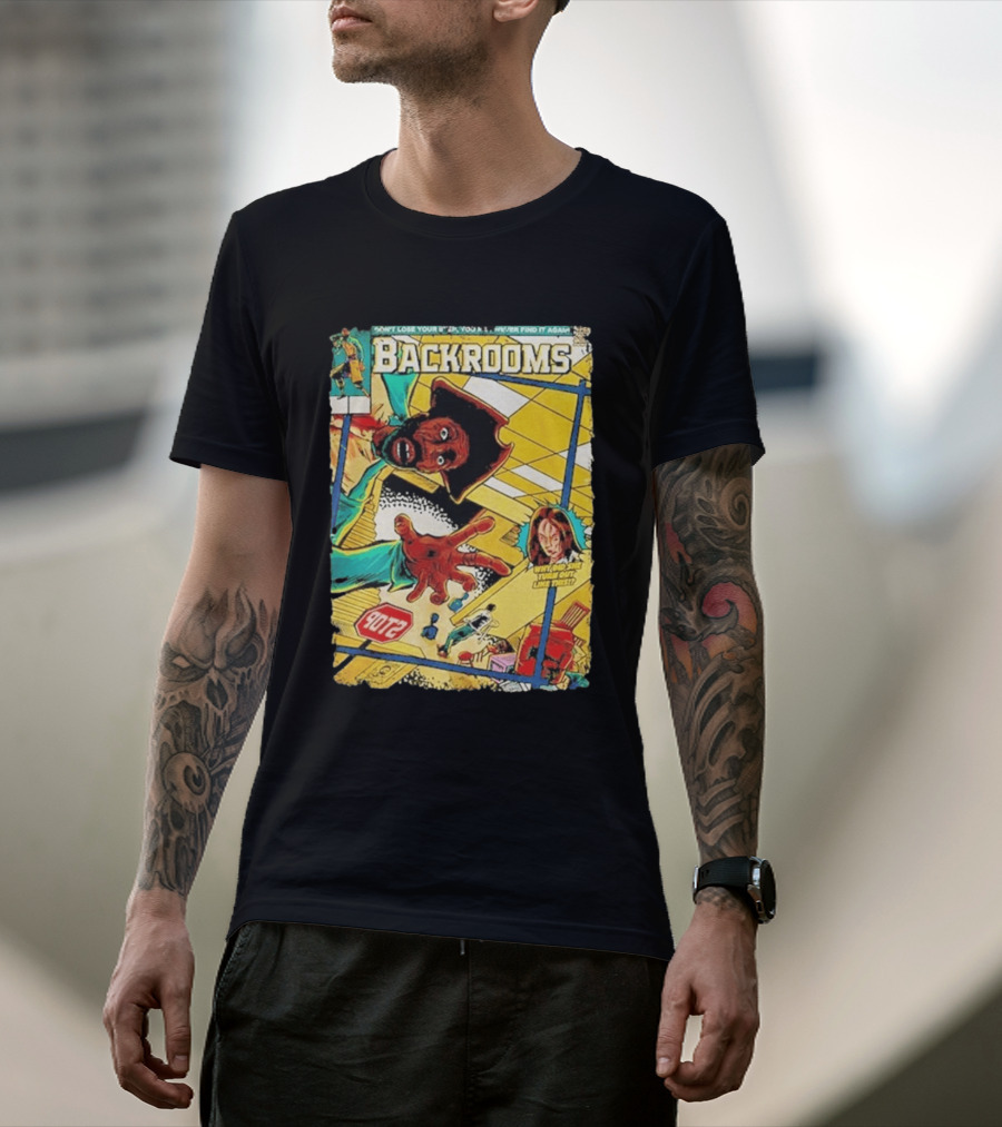 Backrooms Horror Comic Why Did She Turn Out Like This Don't Lose Your Way Stop Sign Creepy Scene T-Shirt