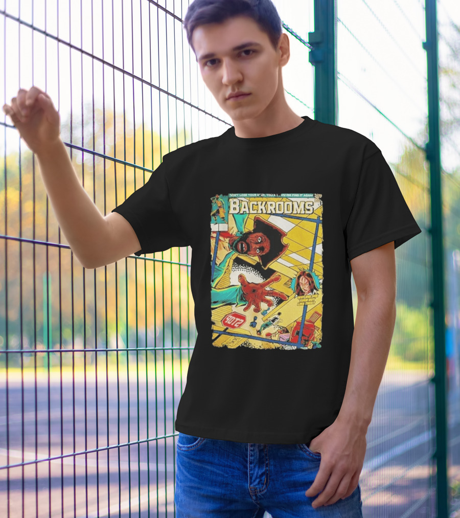 Backrooms Horror Comic Why Did She Turn Out Like This Don't Lose Your Way Stop Sign Creepy Scene T-Shirt