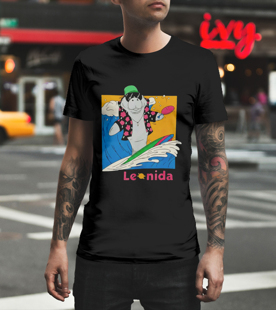 Leonida Surfing Manatee Tropical Beach Fun T-Shirt