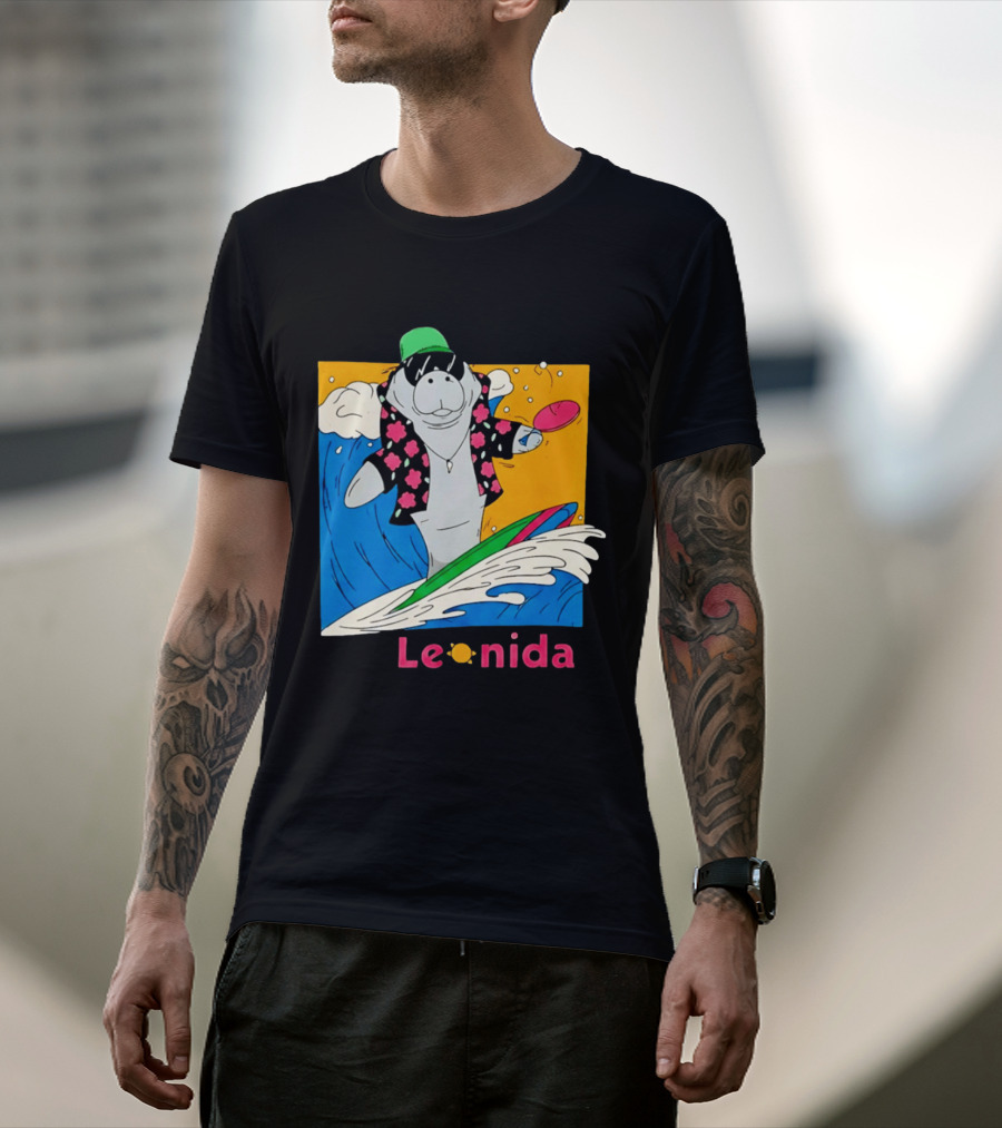 Leonida Surfing Manatee Tropical Beach Fun T-Shirt