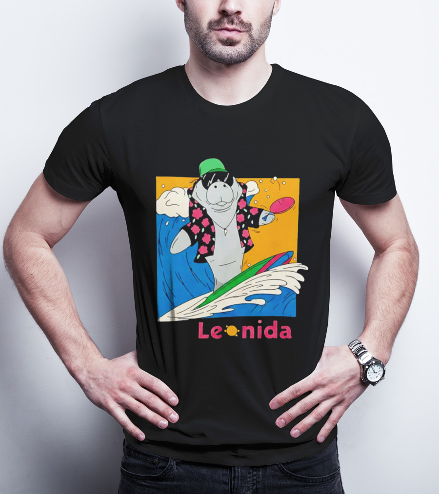 Leonida Surfing Manatee Tropical Beach Fun T-Shirt