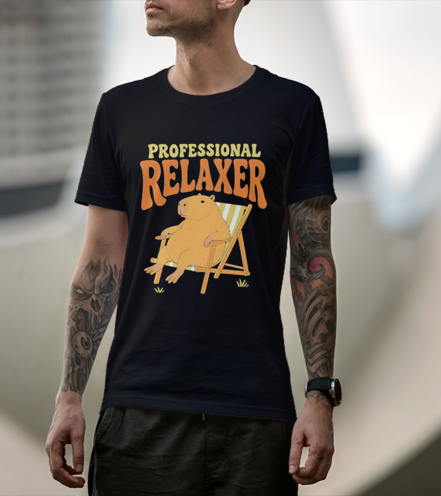 Professional Relaxer Capybara Sitting In Beach Chair T-Shirt