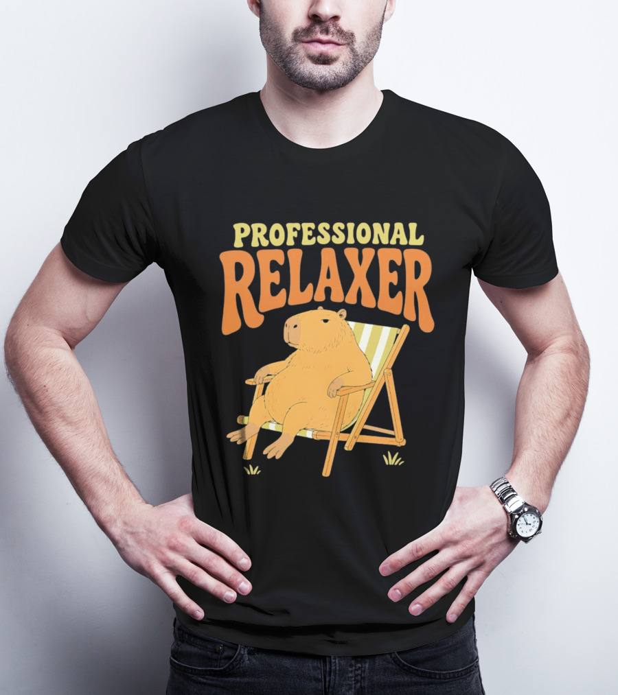 Professional Relaxer Capybara Sitting In Beach Chair T-Shirt
