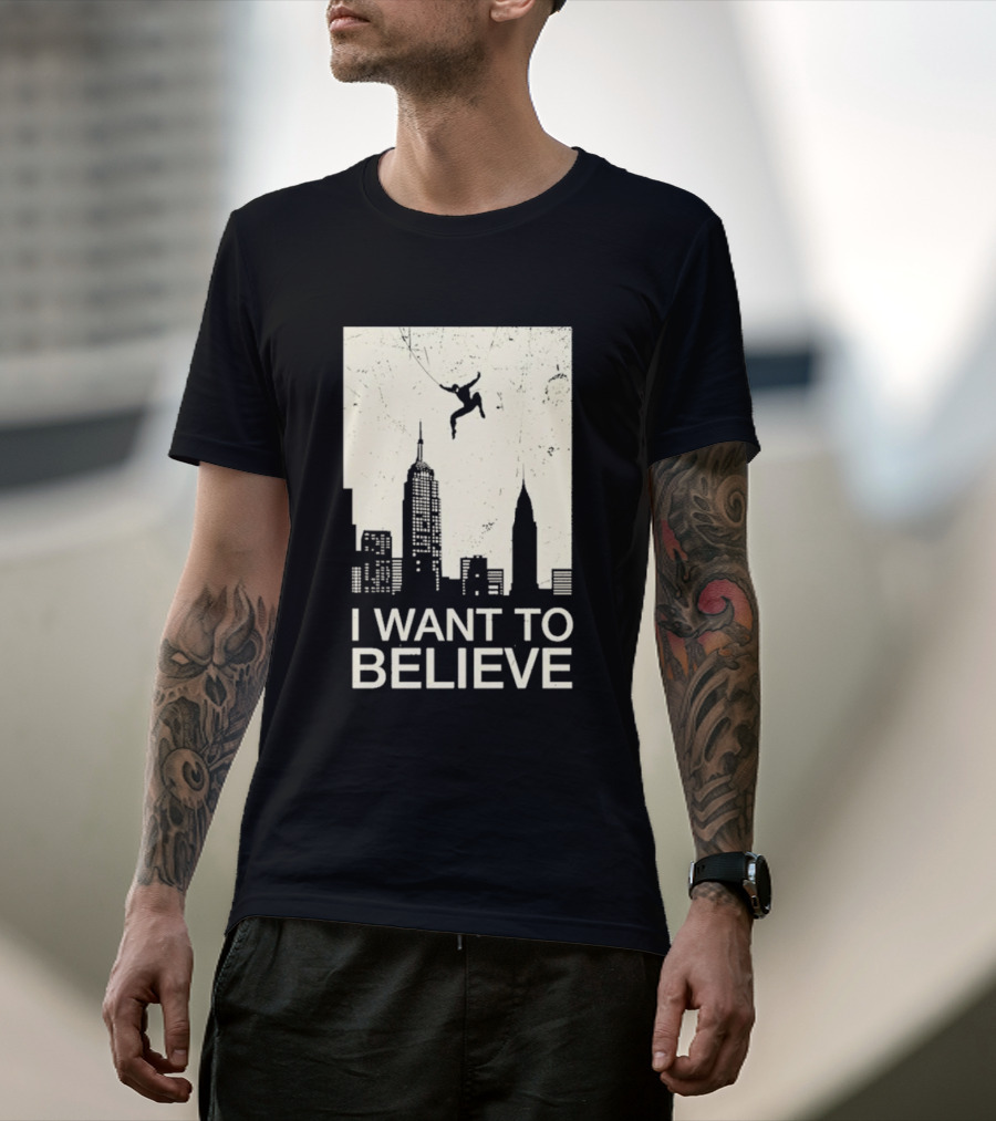 Friking I Want To Believe Swinging Hero Cityscape T-Shirt