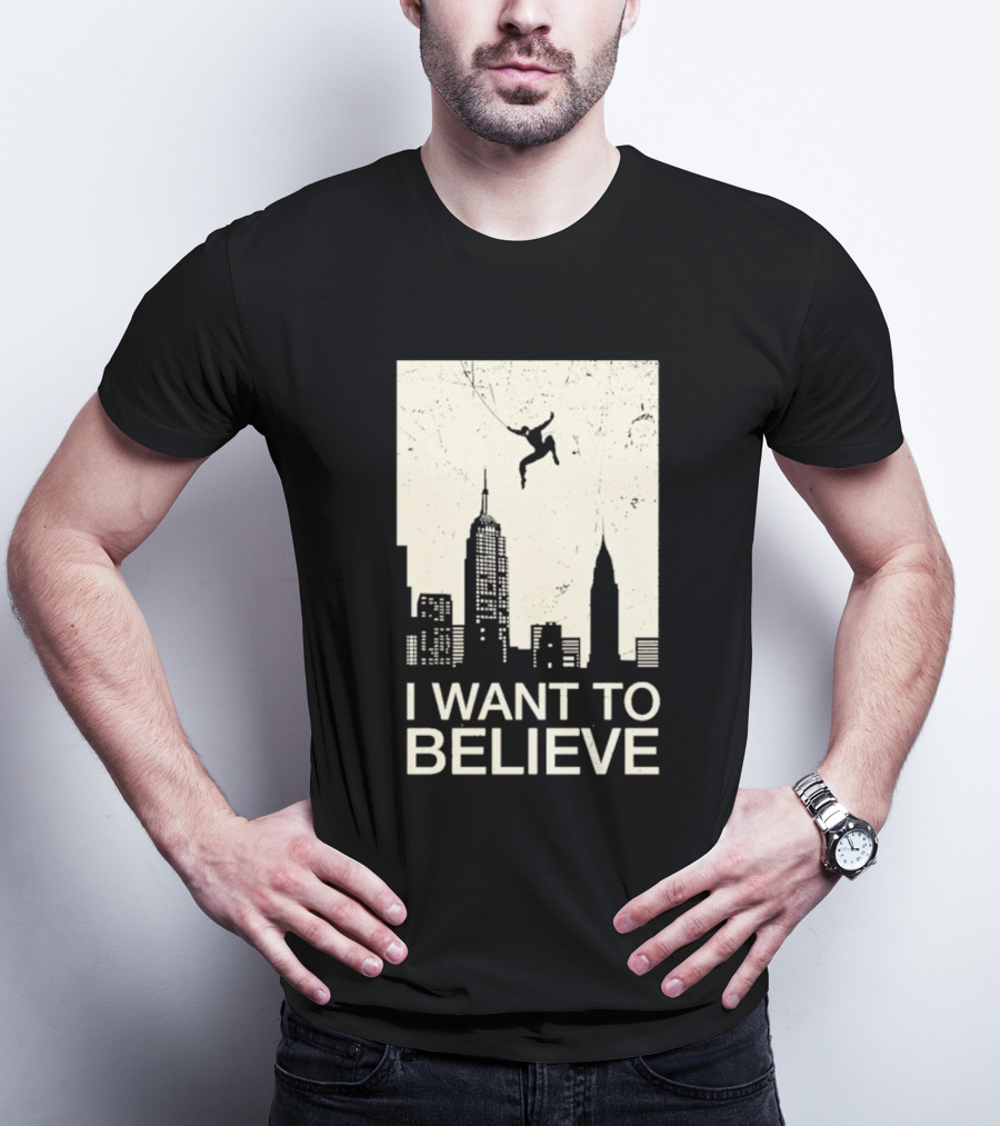 Friking I Want To Believe Swinging Hero Cityscape T-Shirt
