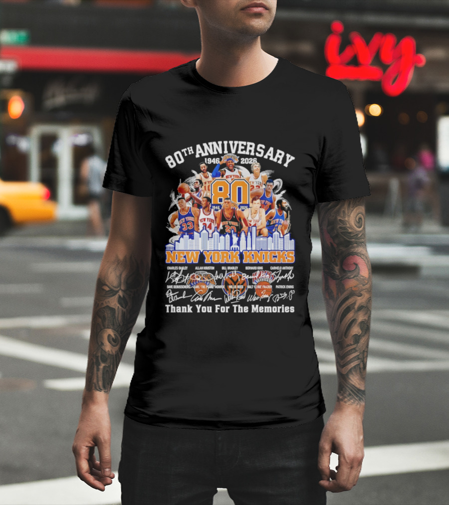 80th Anniversary 1946 2026 New York Knicks Charles Oakley Allan Houston Bill Bradley Bernard King Carmelo Anthony Thank You For The Memories T-Shirt